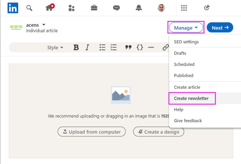 Cómo crear una newsletter personal o empresarial en LinkedIn - acens blog