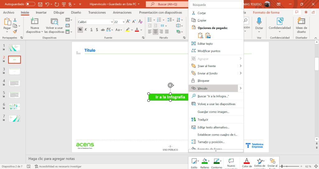 Vincular diapositivas dentro de la misma presentación en PowerPoint - acens blog